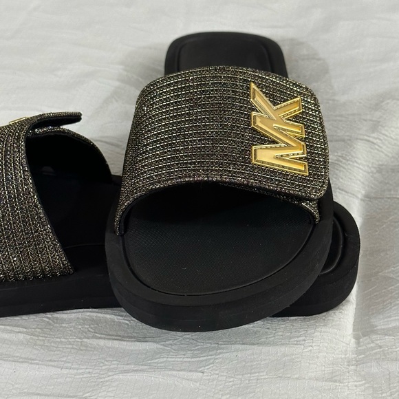 MICHAEL Michael Kors | Shoes | Michael Kors Mk Slides Metallic Logo ...